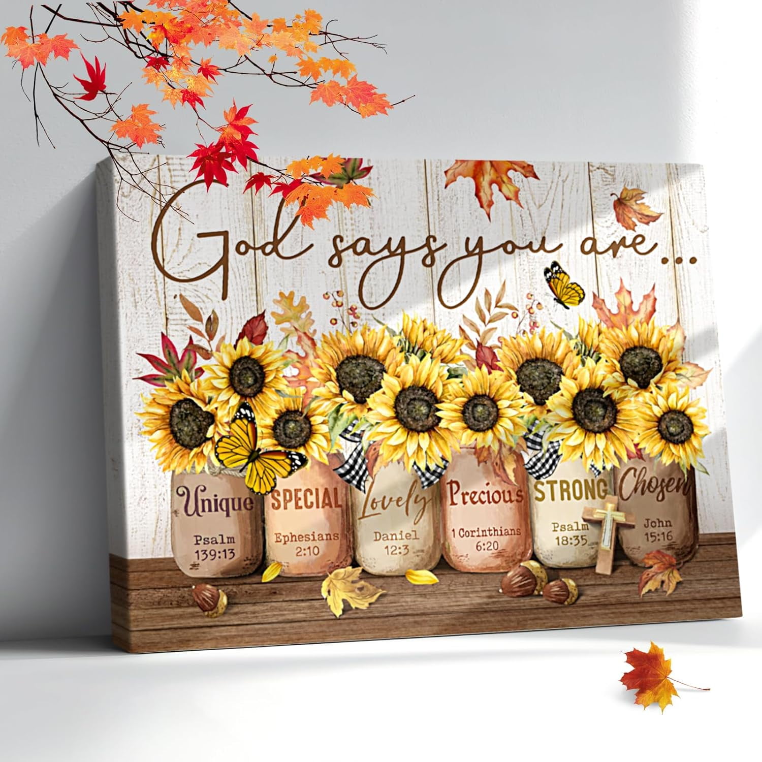 AEFER Farmhouse Inspirational Bible Verse Wall Art God Says You Are ...