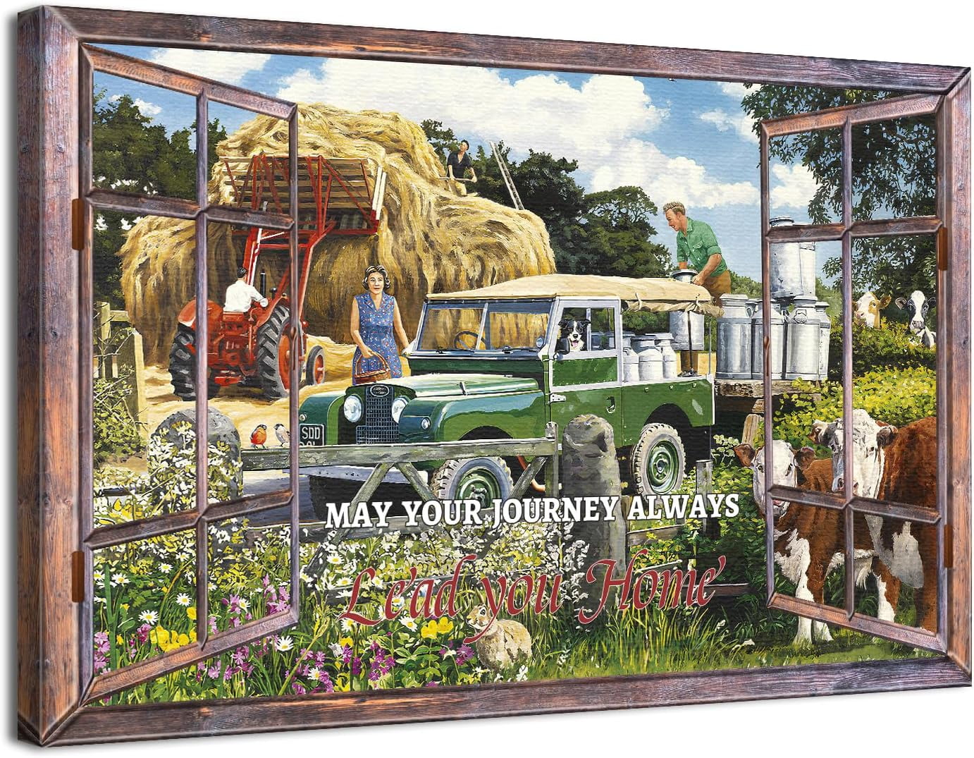 AEFER Farmhouse Landscape Wall Art Window View of Country Scenery Wall ...