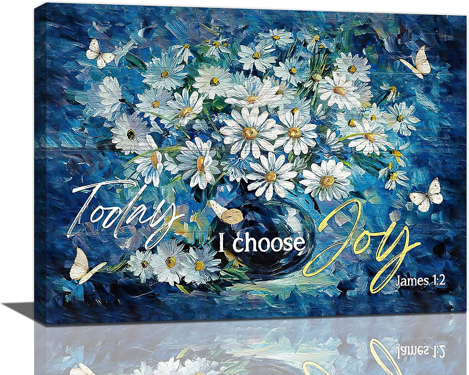 AEFER Farmhouse Navy Blue Daisy Flower Decor Wall Art Rustic Floral Butterfly Today I Choose Joy ...