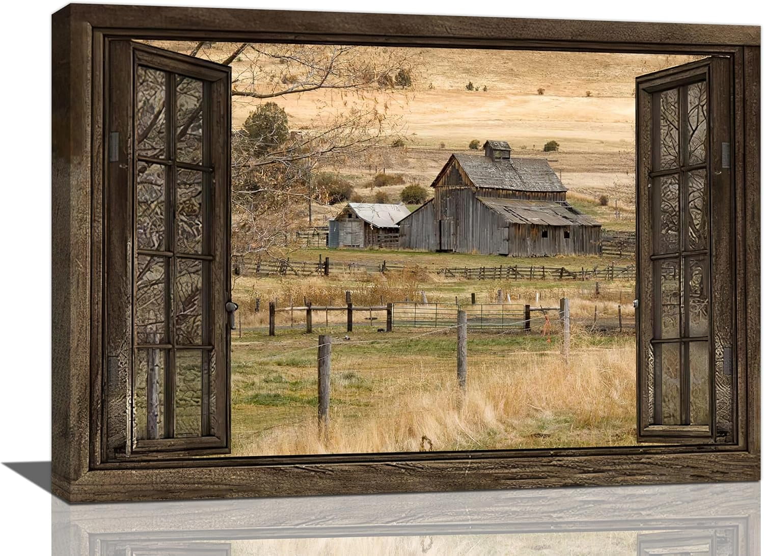 AEFER Farmhouse Old Barn Wall Art Western Landscape Pictures Wall Decor ...