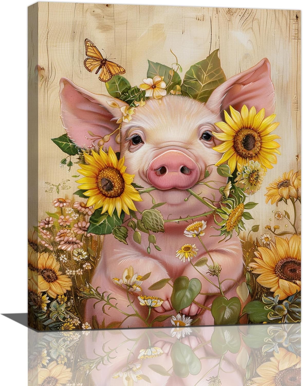 AEFER Farmhouse Pig Wall Decor Rustic Sunflower Cute Pig Pictures Funny ...