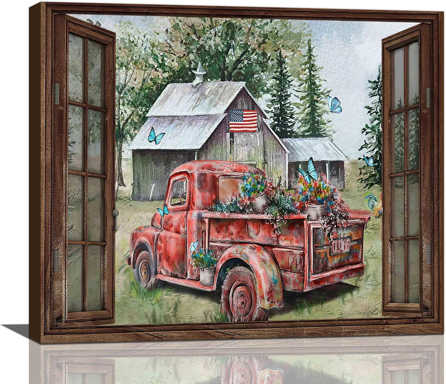 AEFER Farmhouse Red Truck Decor Wall Art Rustic Farm Country Barn ...