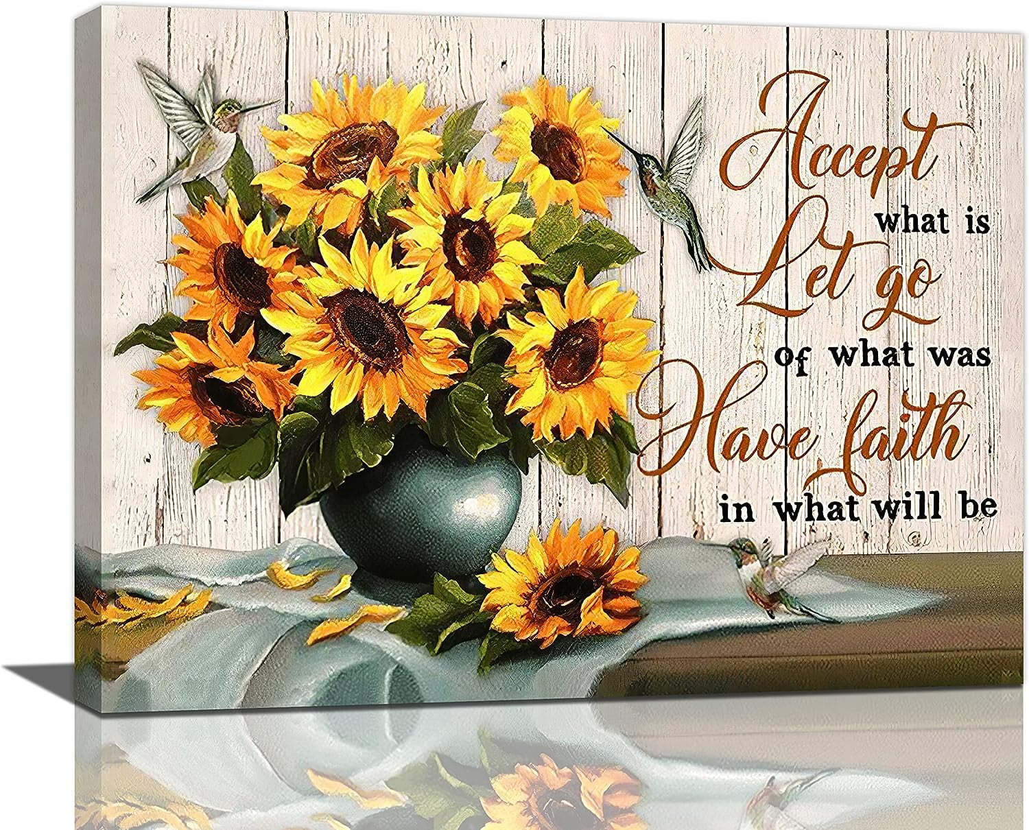 AEFER Farmhouse Sunflower Wall Art Country Sunflower Hummingbird ...