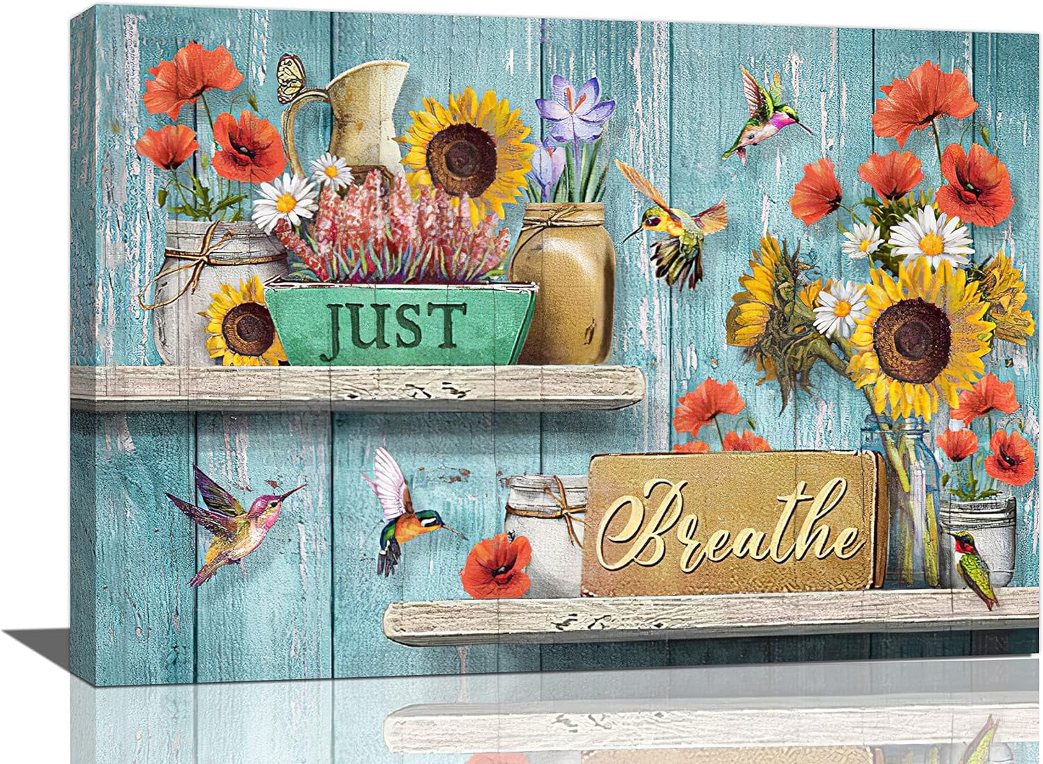 AEFER Farmhouse Sunflower Wall Art Teal Sunflower Pictures Wall Decor ...