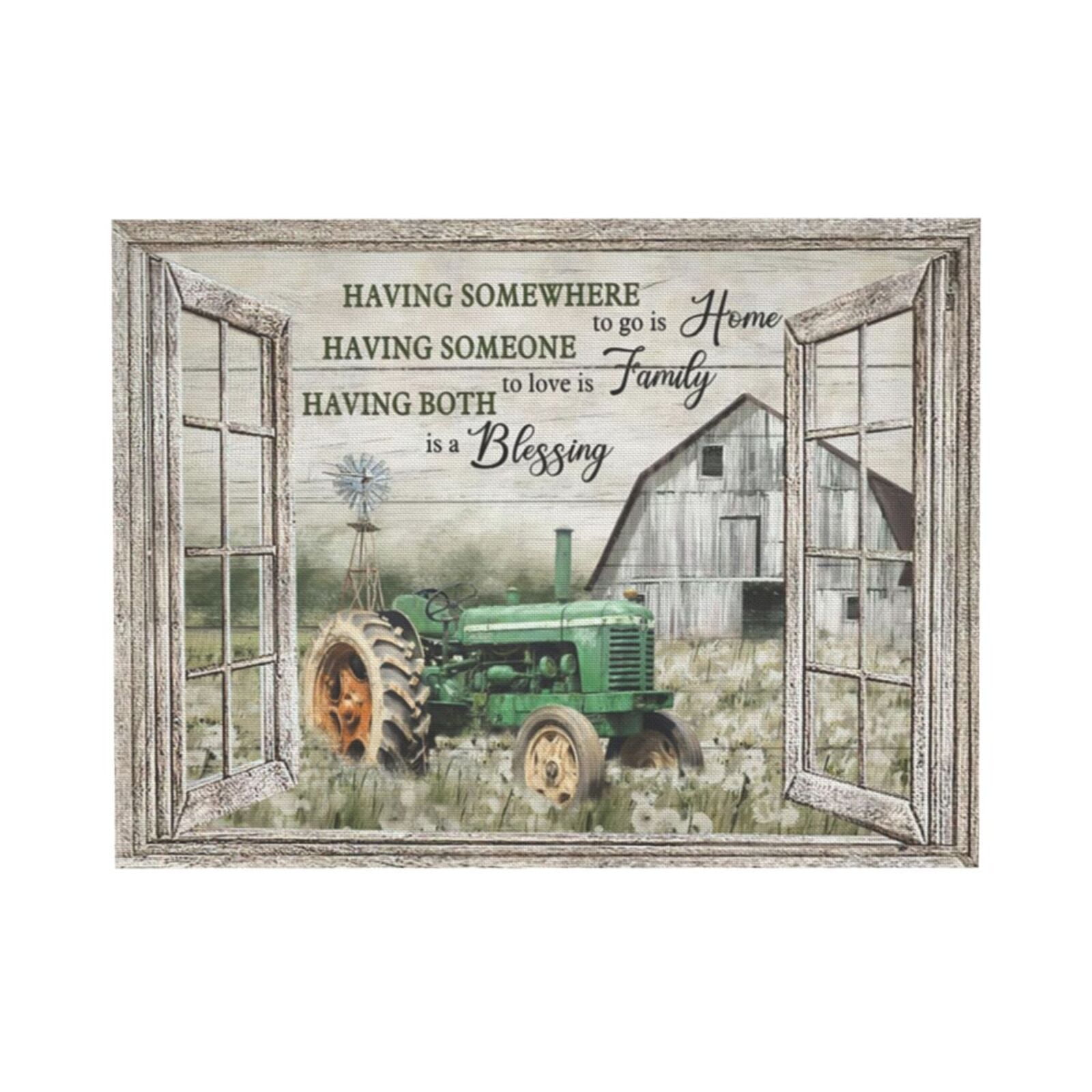 AEFER Farmhouse Tractor Barn Canvas Wall Art Christian Tractor Country ...