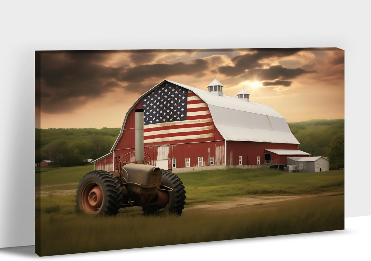 AEFER Farmhouse Truck Canvas Wall Art, Old Barn With USA Flag Pictures Wall Art, Country Vintage ...