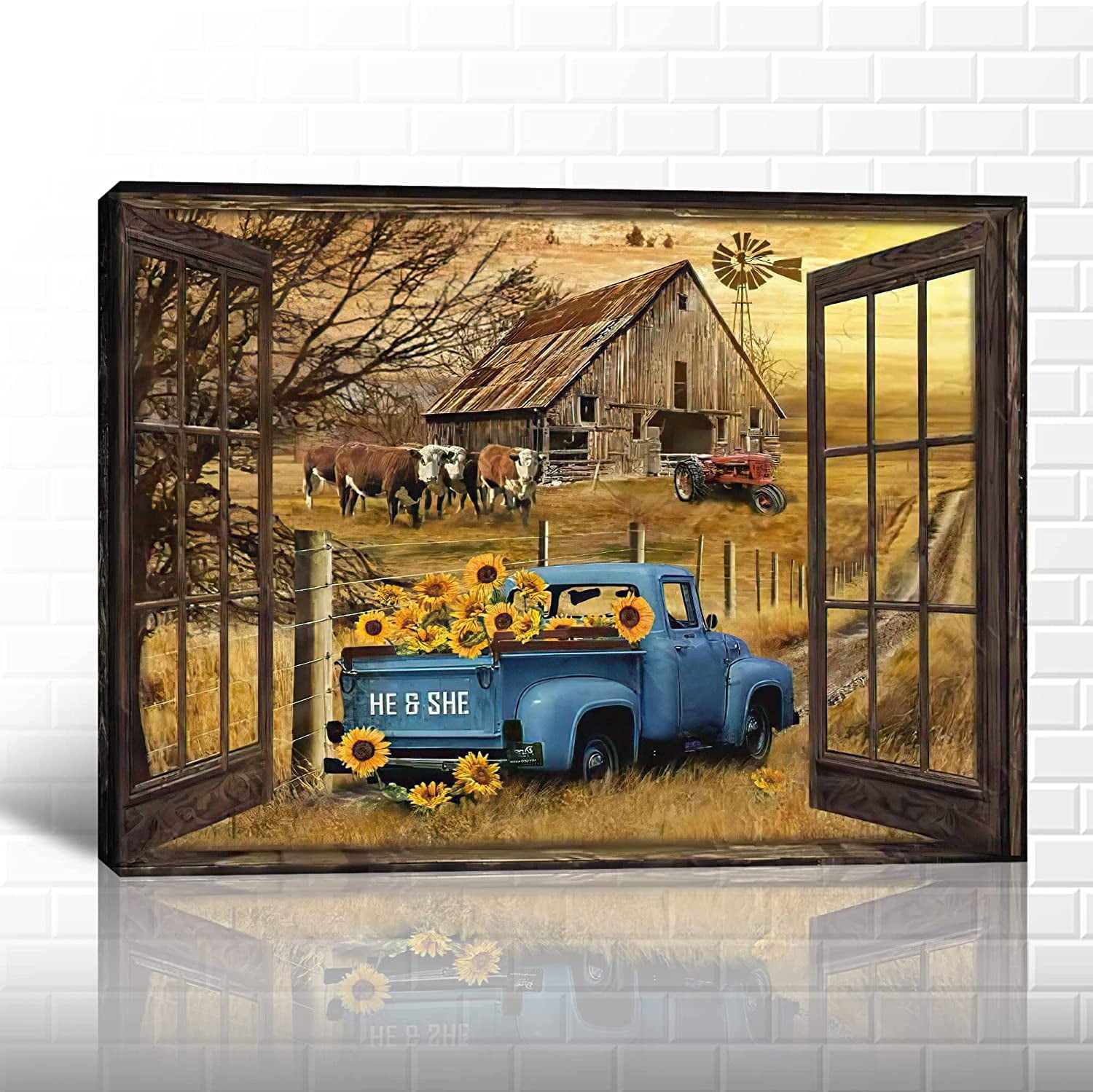 AEFER Farmhouse Truck Wall Art, Old Truck Wall Art, Rustic Farmhouse ...
