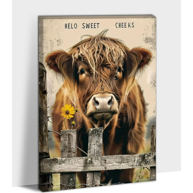AEFER Farmhouse Wall Art Cow Wall Painting, Highland Cow Picture Rustic ...