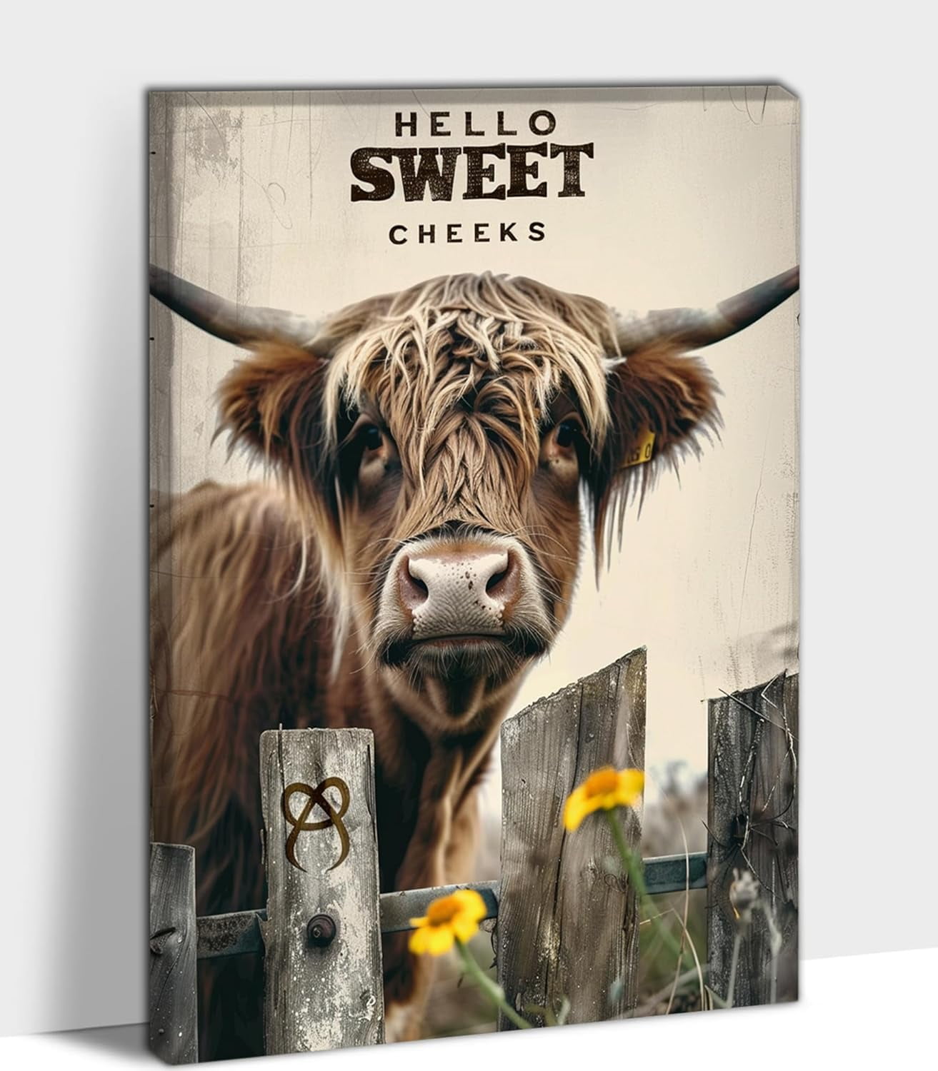 ASPORIC Highland Cow with Flower Crown Poster, Farmhouse Print, Rustic ...