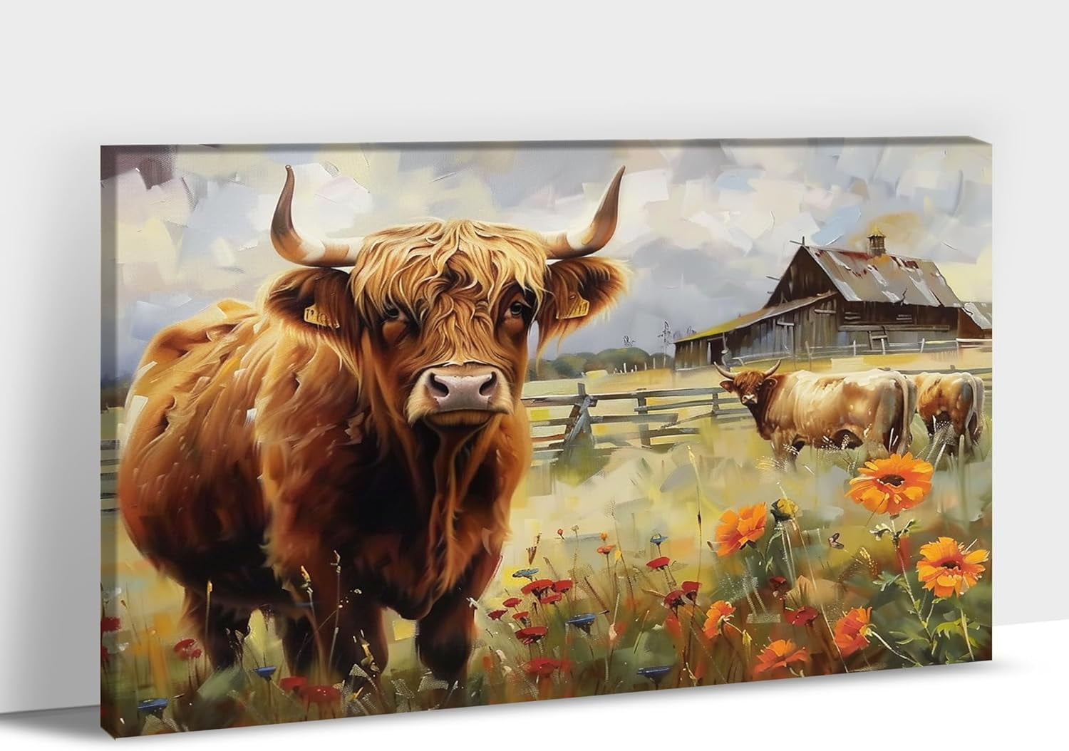 AEFER Farmhouse Wall Art Cow Wall Painting, Highland Cow Picture Rustic ...