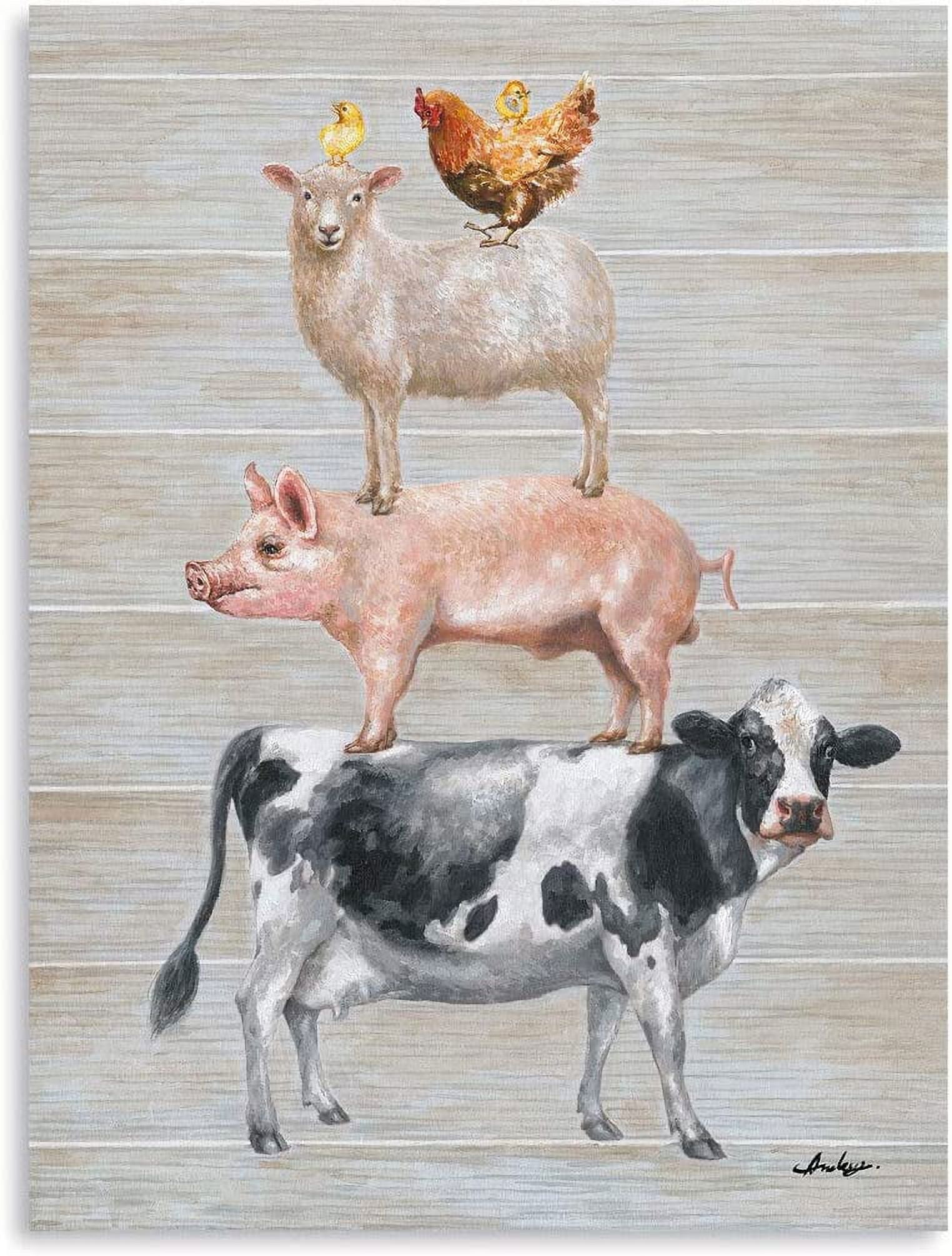 AEFER Farmhouse Wall Decor Canvas Print: Farm Animals Cow Pig Sheep and ...