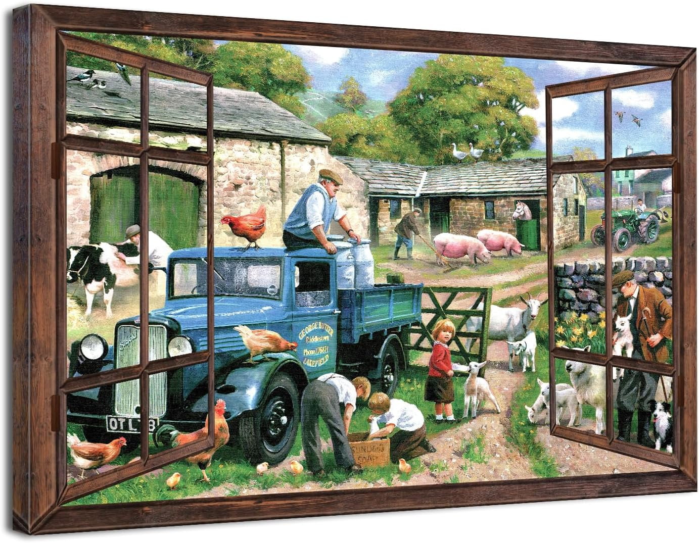 AEFER Farmhouse Window View Wall Art Vintage Barn Truck Farm Animals ...
