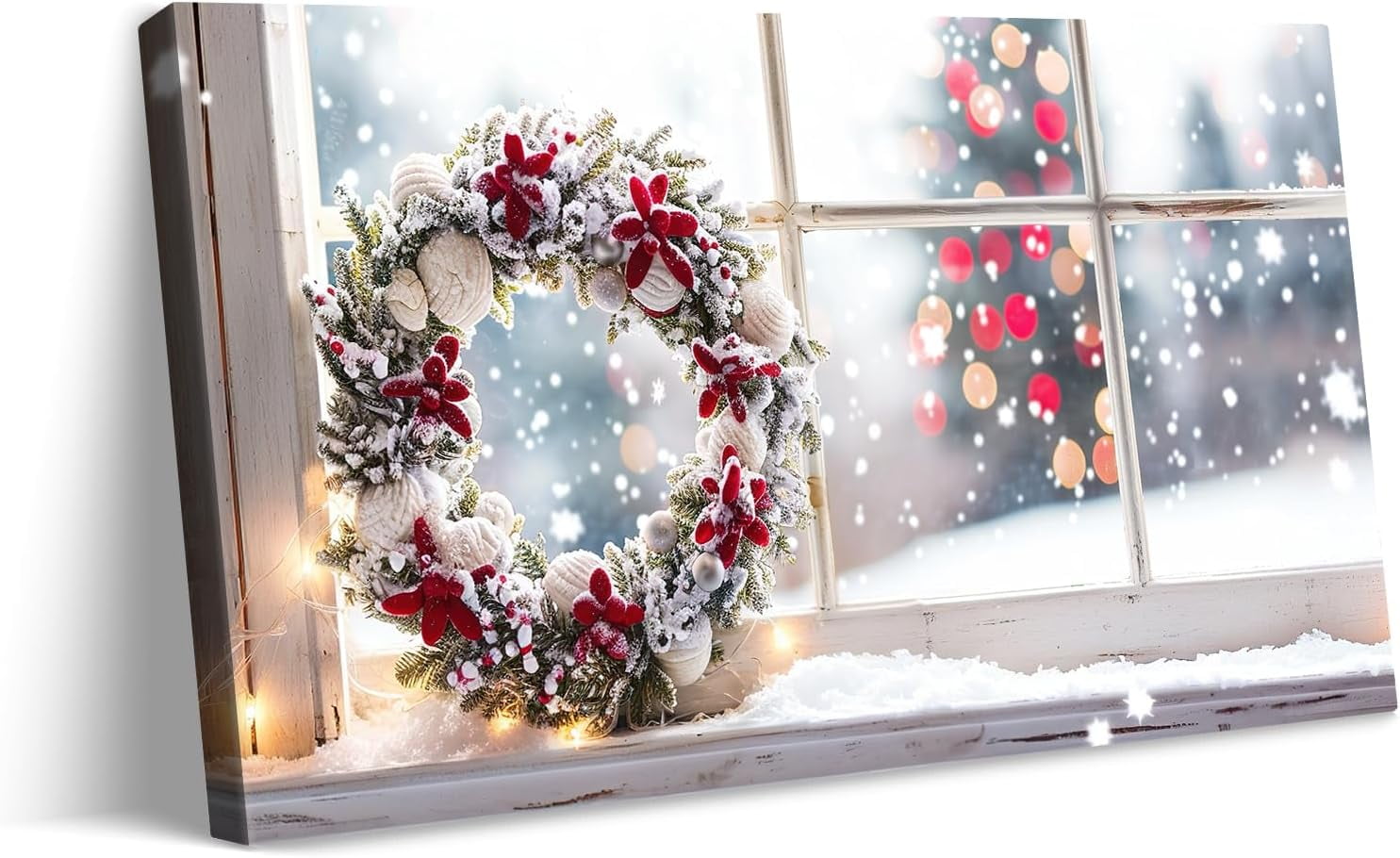 AEFER Festive Ornamental Wreath Christmas Charm Canvas Wall Art Snowy ...