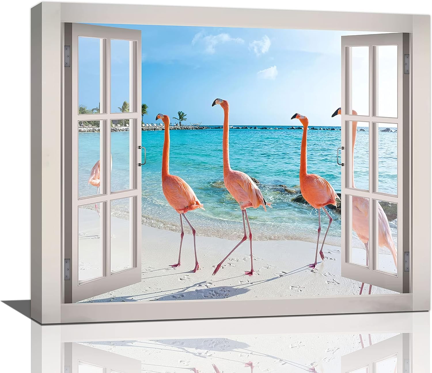AEFER Flamingo Beach Bathroom Wall Art Tropical Palm Coastal Ocean ...