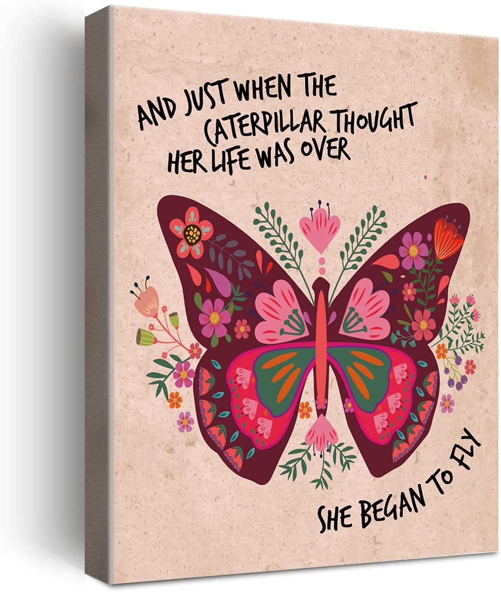 AEFER Flower Butterfly Inspirational Quotes Motto Unframed Canvas Wall ...