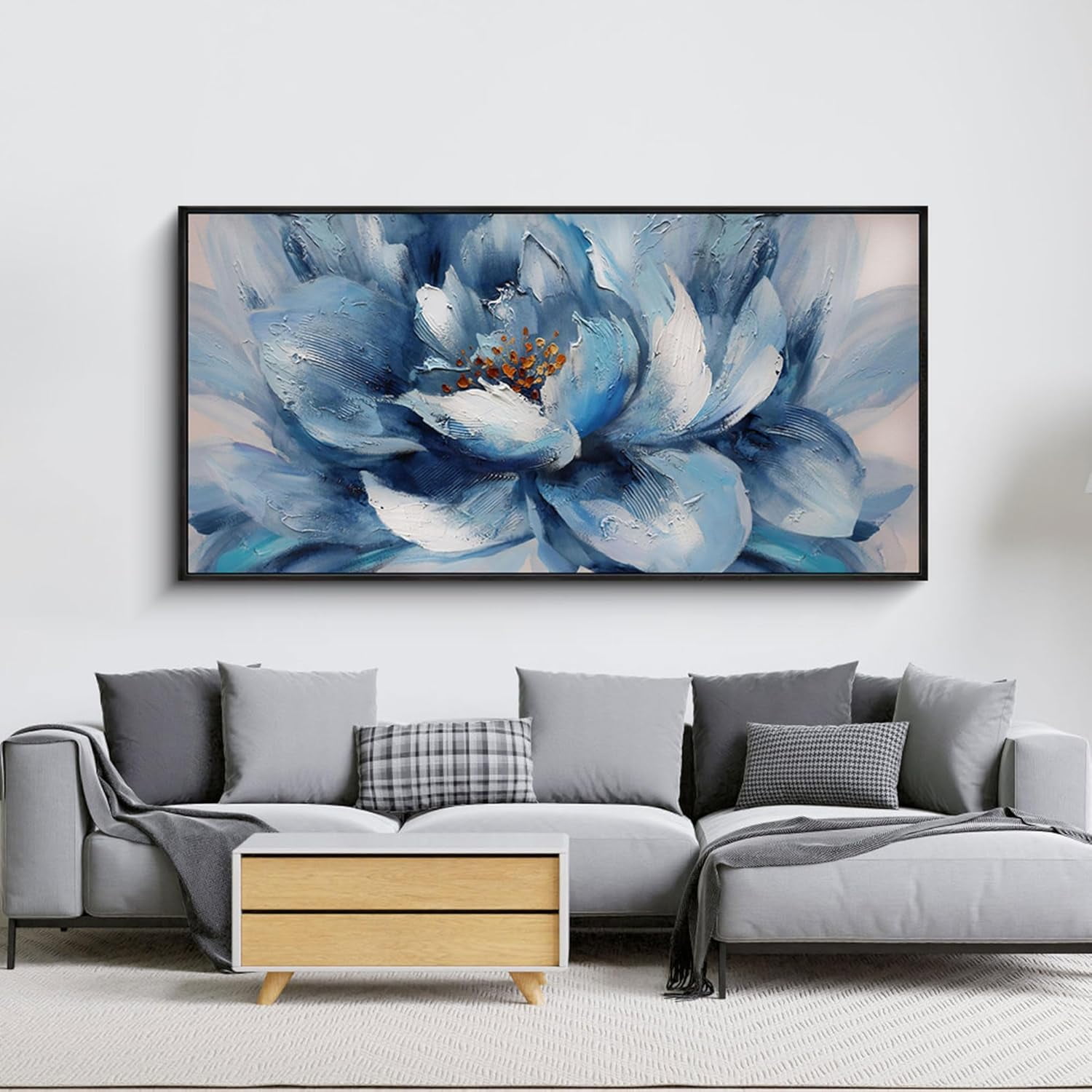 AEFER Flower Canvas Wall Art for Living Room - Large Blue Flower ...