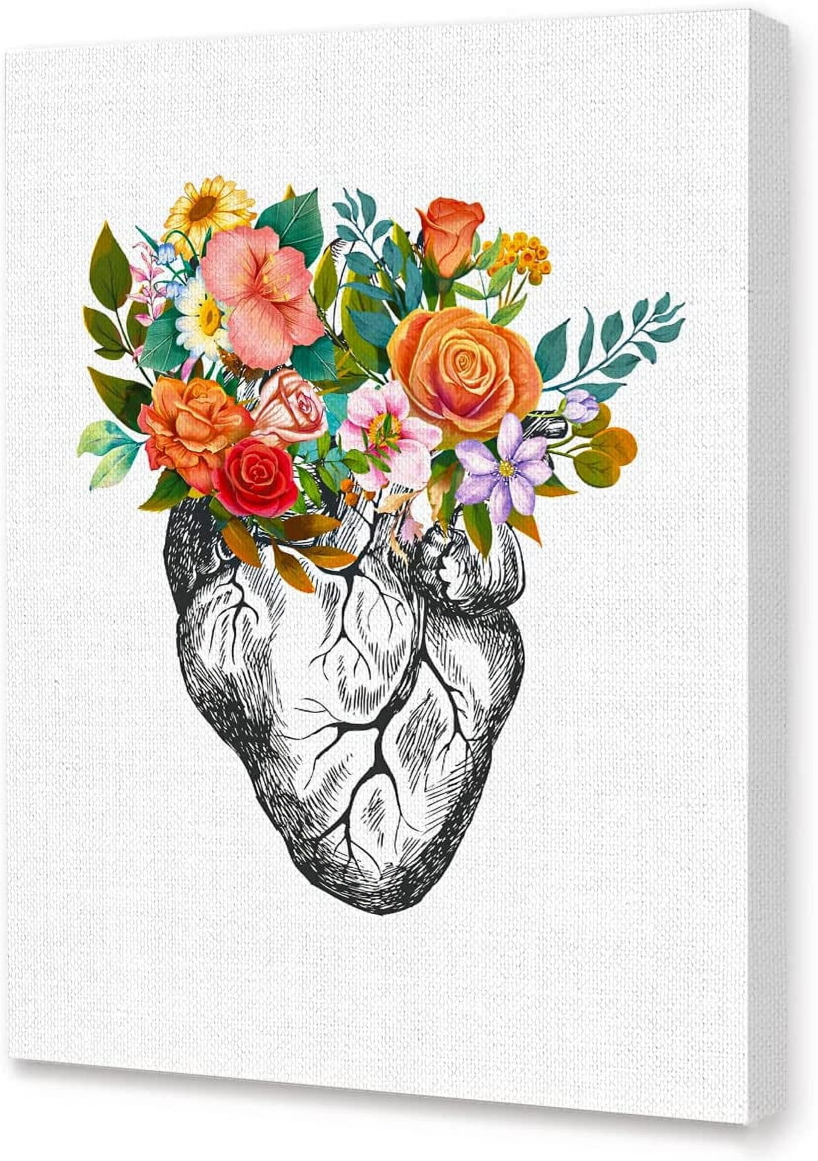 AEFER Flower Heart Human Anatomy Canvas Wall Art,Nurse Office Vintage ...