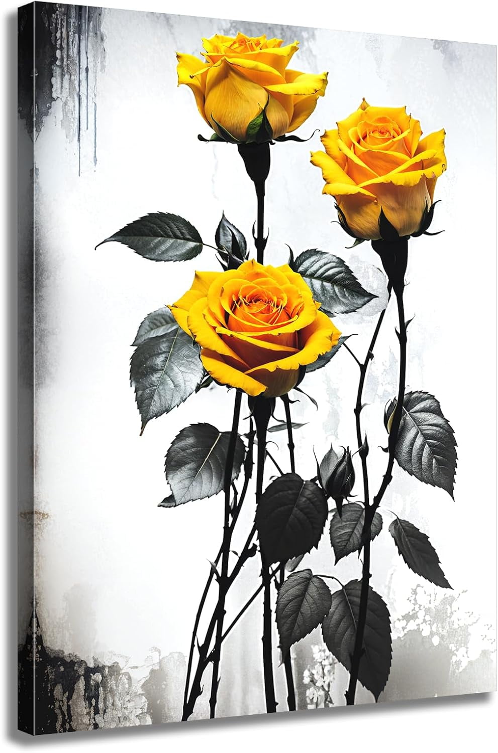 AEFER Flower Wall Decor Black White Yellow Rose Wall Art Rustic Canvas ...
