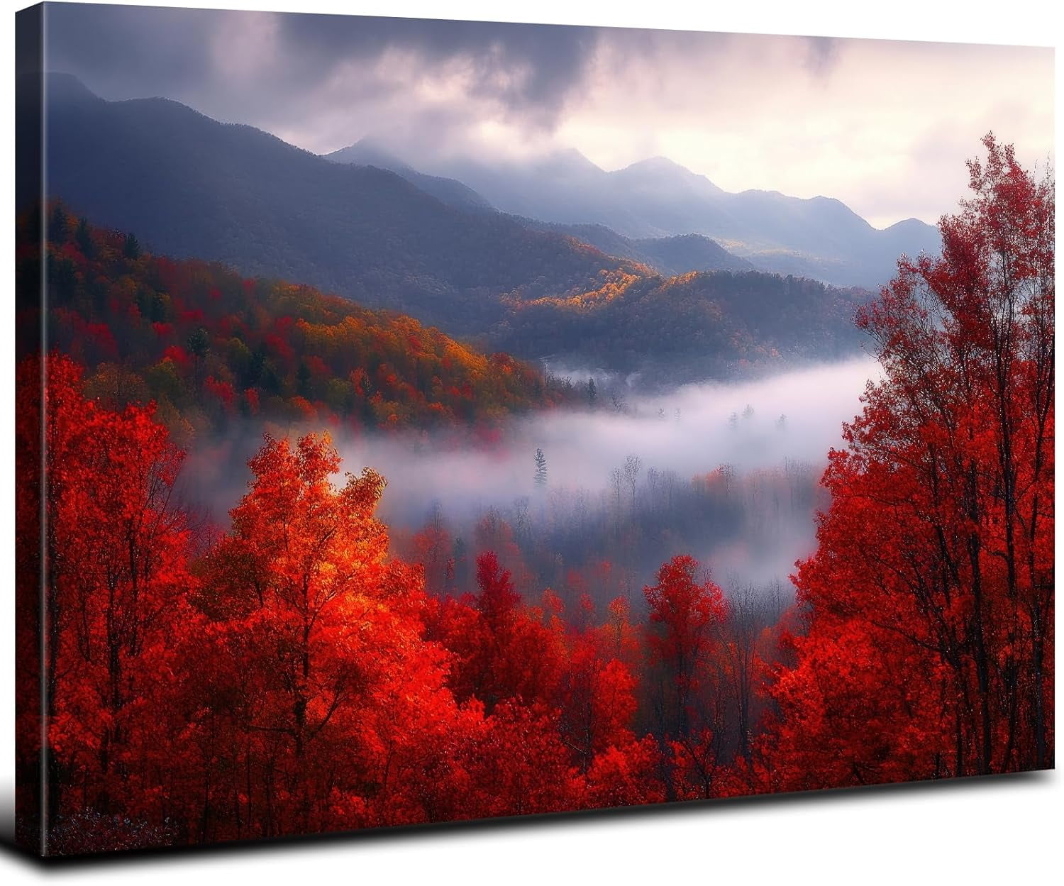 AEFER Foggy Forest Wall Art Nature Scenic Poster Bedroom Great Smoky Mountain National Park Wall ...