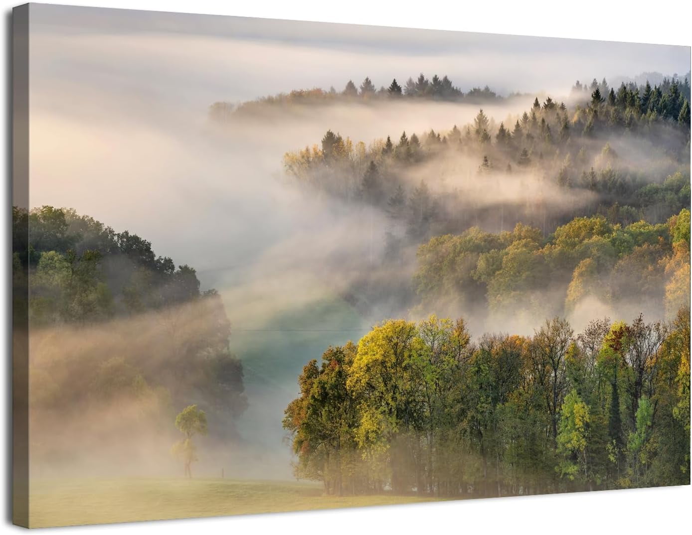 AEFER Foggy Forest Wall Art Smoky Mountain Pictures Wall Decor Sunrise Landscape Canvas Prints ...