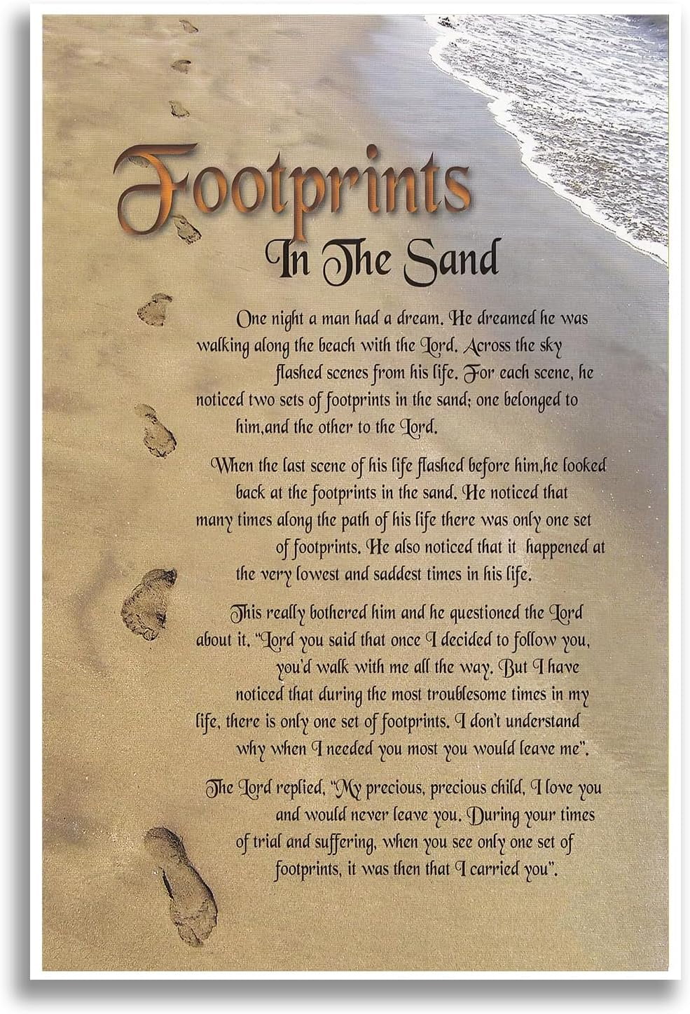 AEFER Footprints in The Sand Wall Art -Jesus Christian Poem Canvas ...