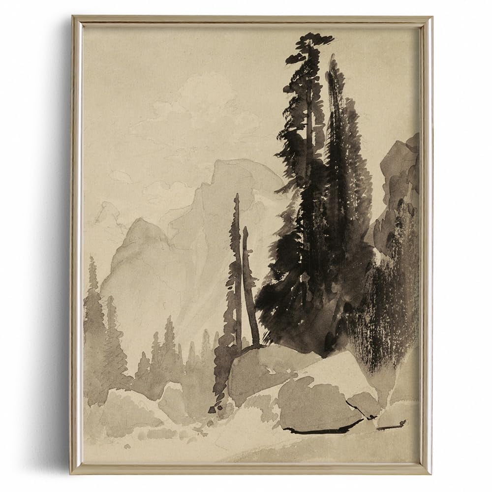 AEFER Forest Landscape Drawing Print Poster - Vintage Farmhouse Engrave ...