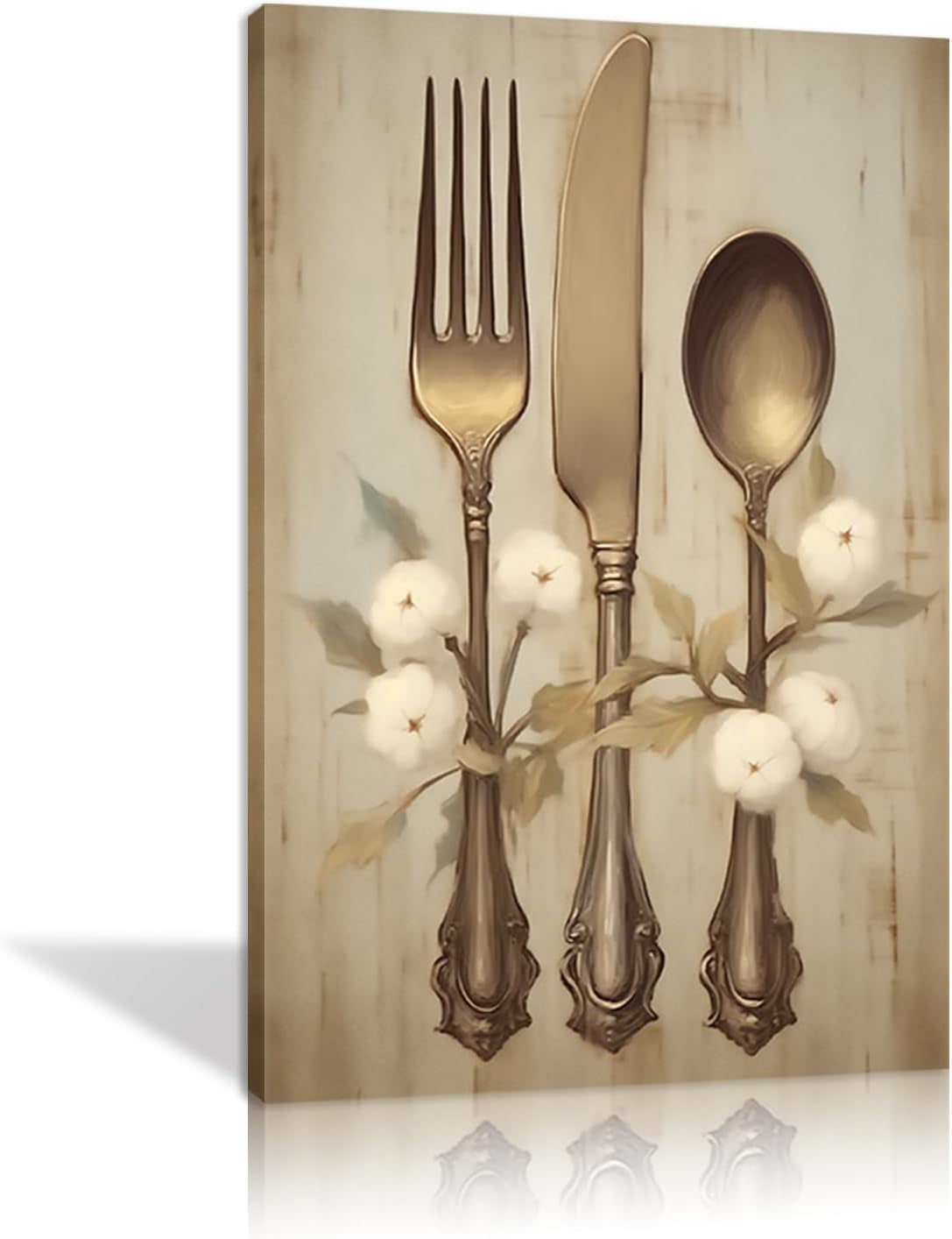 AEFER Fork Knife Spoon Canvas Wall Art - Golden Fork Knife Spoon and ...