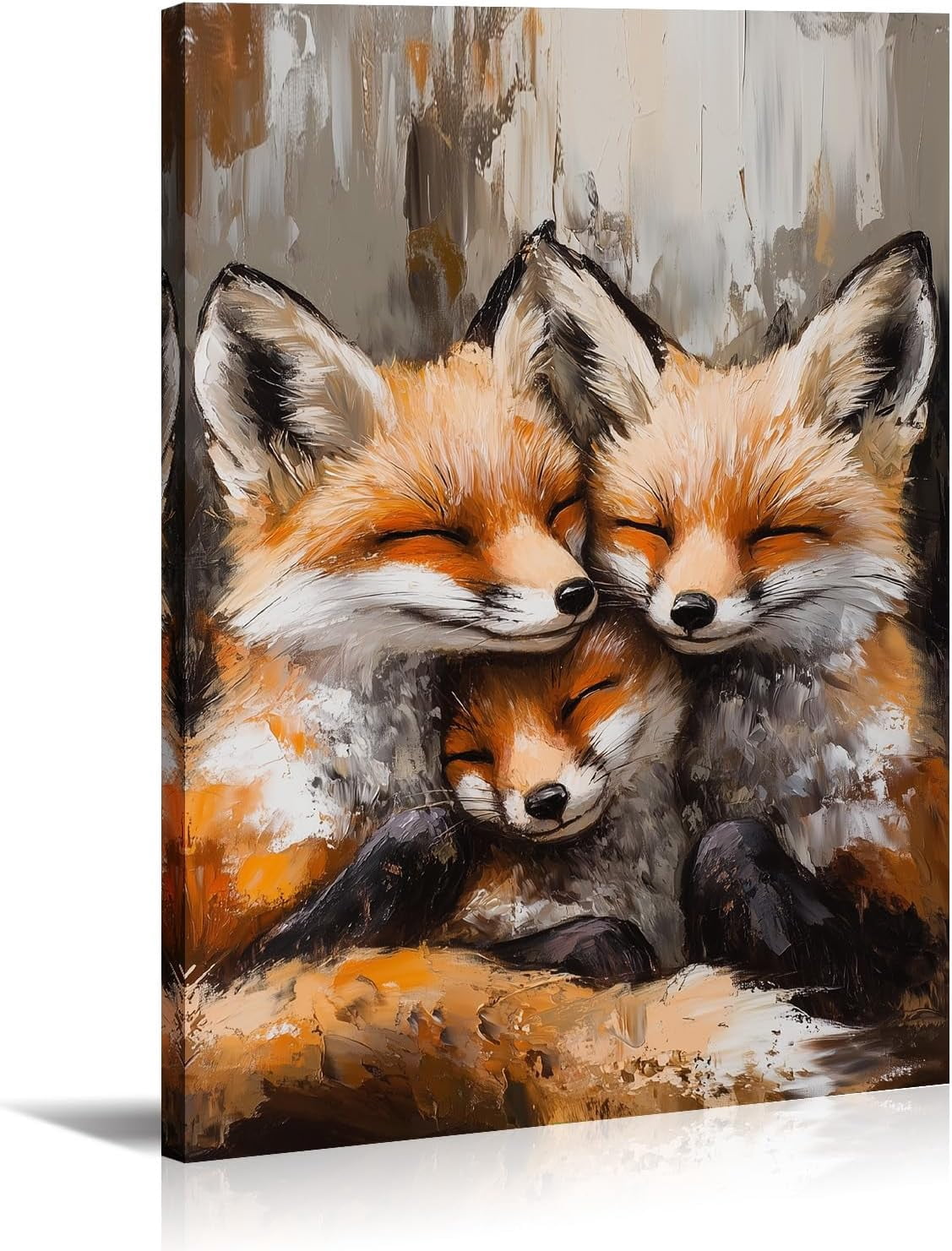 AEFER Fox Canvas Art Wall Decor Fox with Cub Picture Vintage Poster ...