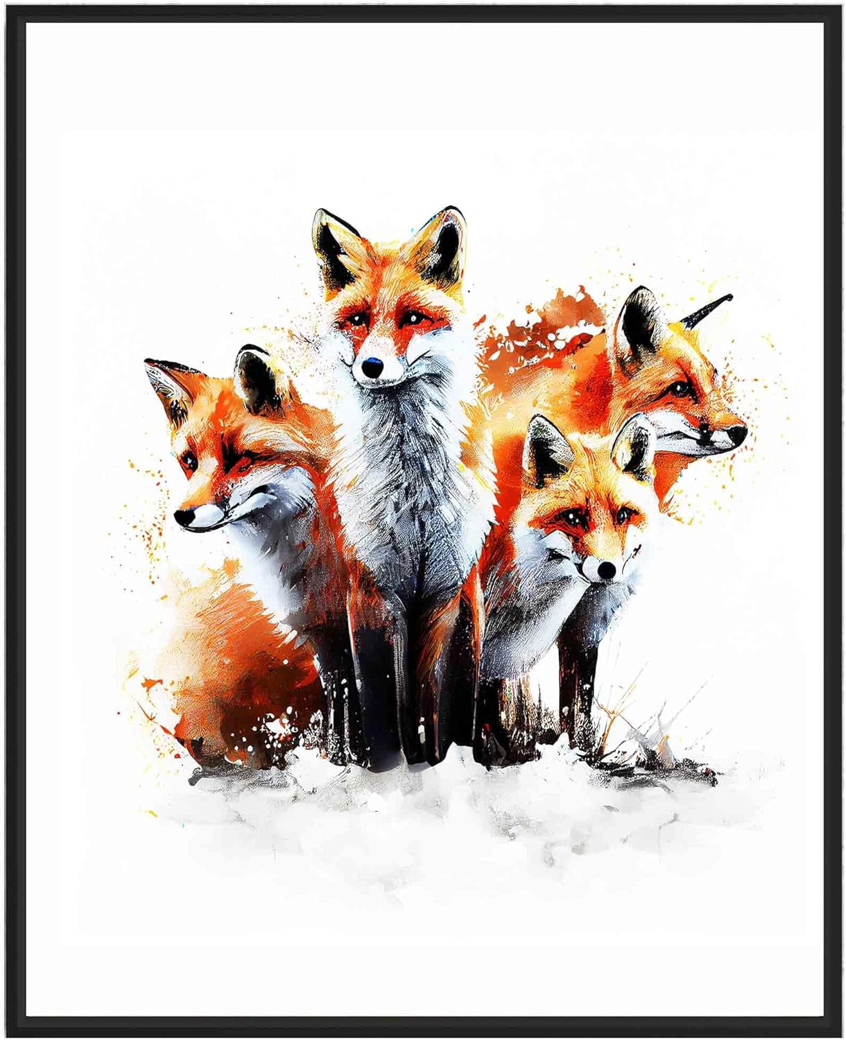 AEFER Fox Family Art Print Poster, Abstract Watercolor Animal Wall Art ...