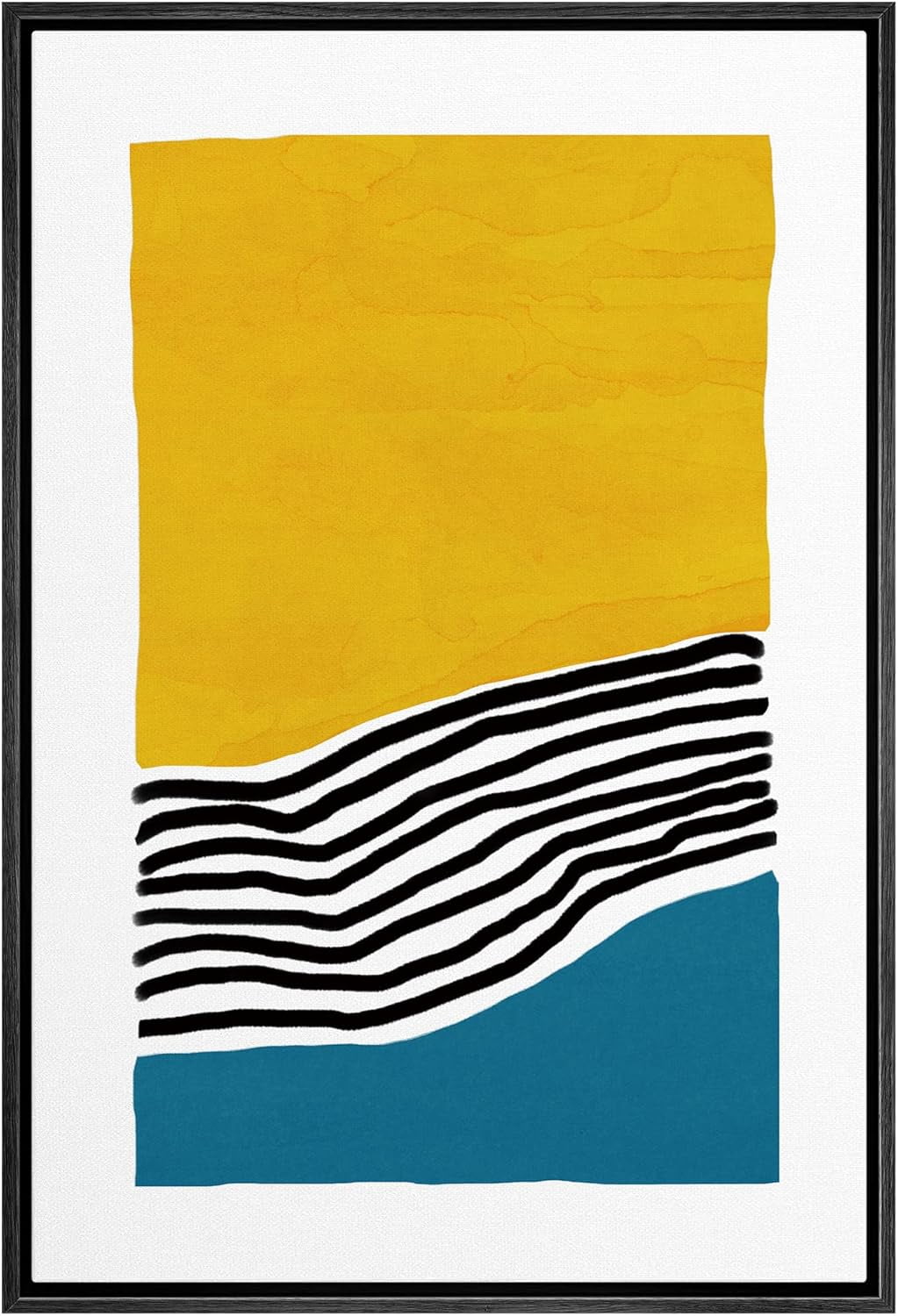 AEFER Framed Canvas Print Wall Art Bisected Yellow & Blue Watercolor ...