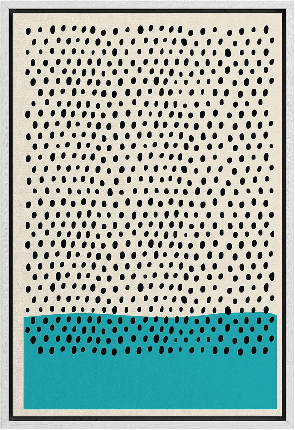 AEFER Framed Canvas Print Wall Art Black Dots with Teal Color Block ...