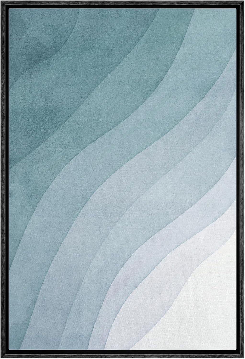 AEFER Framed Canvas Print Wall Art Blue Abstract Ocean Wave Collage ...