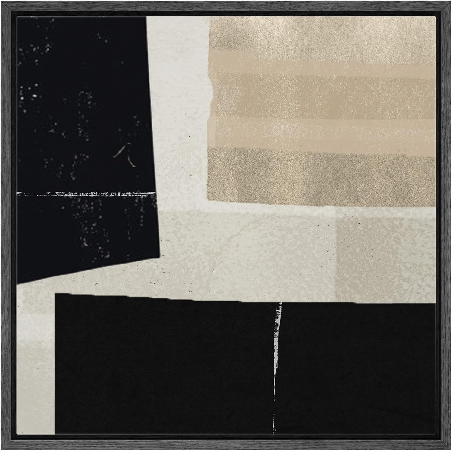 AEFER Framed Canvas Print Wall Art Dark Black Tan Geometric Color ...