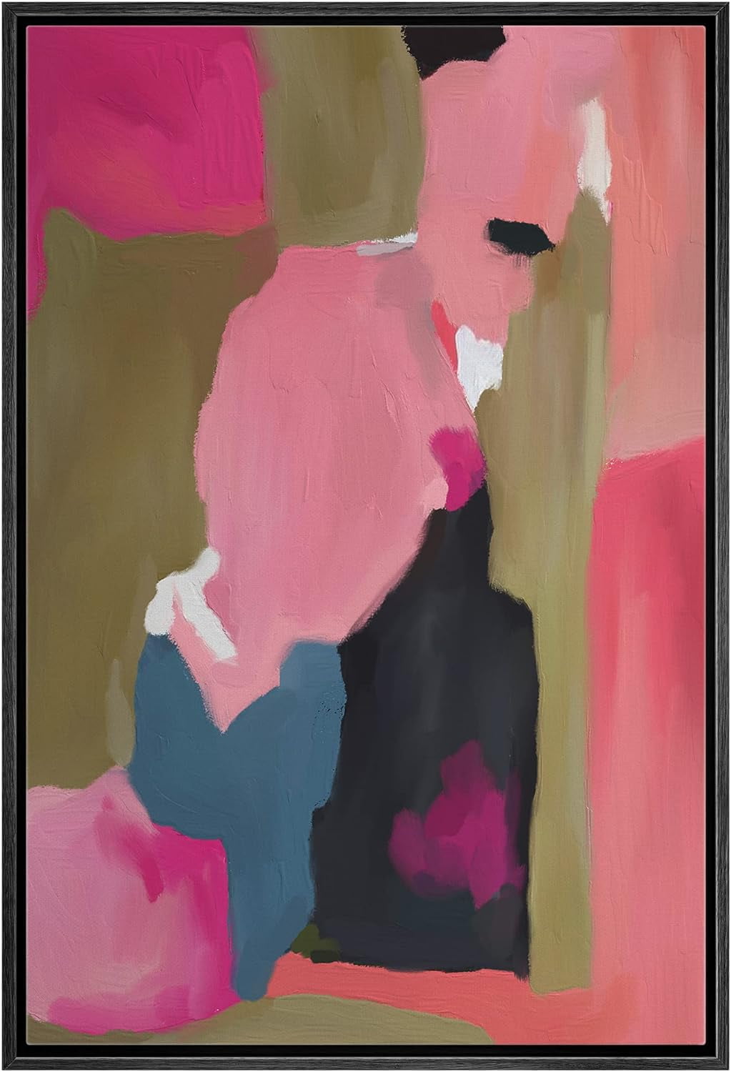 AEFER Framed Canvas Print Wall Art Dark Pink Paint Stroke Landscape Abstract Shapes ...