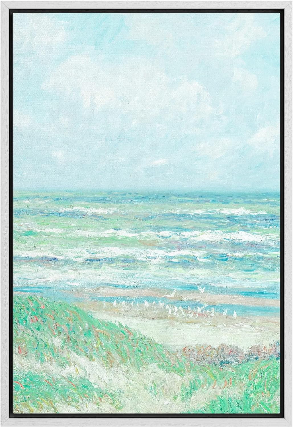 AEFER Framed Canvas Print Wall Art Emerald Green Teal Ocean Sea Beach ...