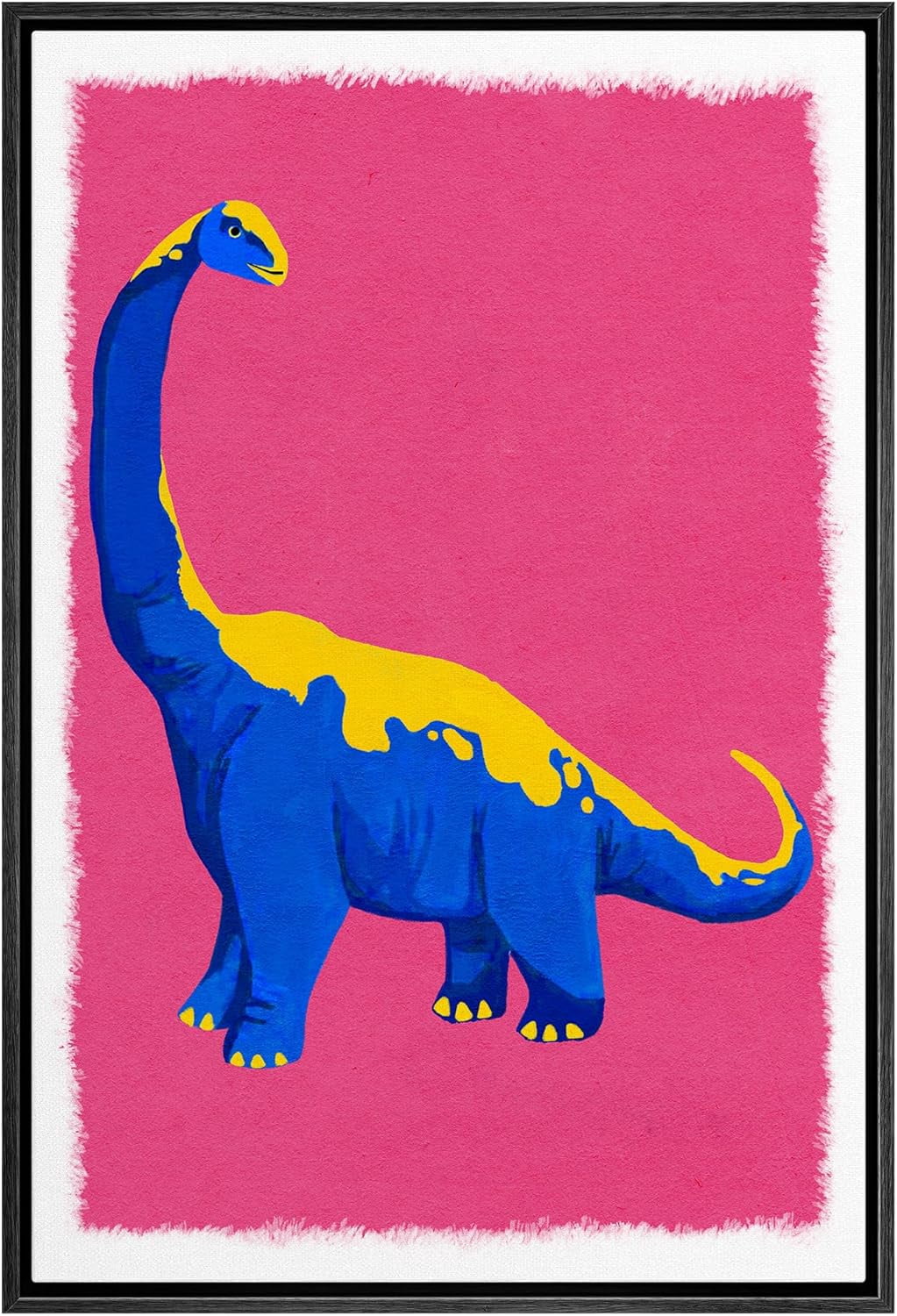 AEFER Framed Canvas Print Wall Art Hot Pink Long Neck Dinosaur Portrait ...