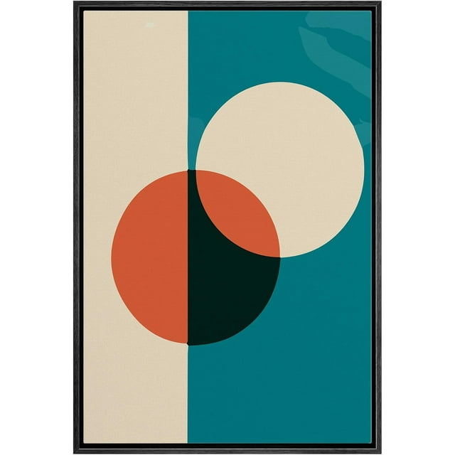 AEFER Framed Canvas Print Wall Art Intersecting Circles with Blue Color ...