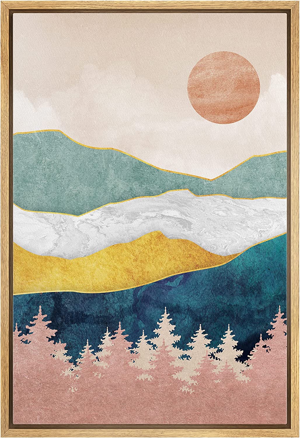 AEFER Framed Canvas Print Wall Art Marble Pastel Mountain Range Forest ...