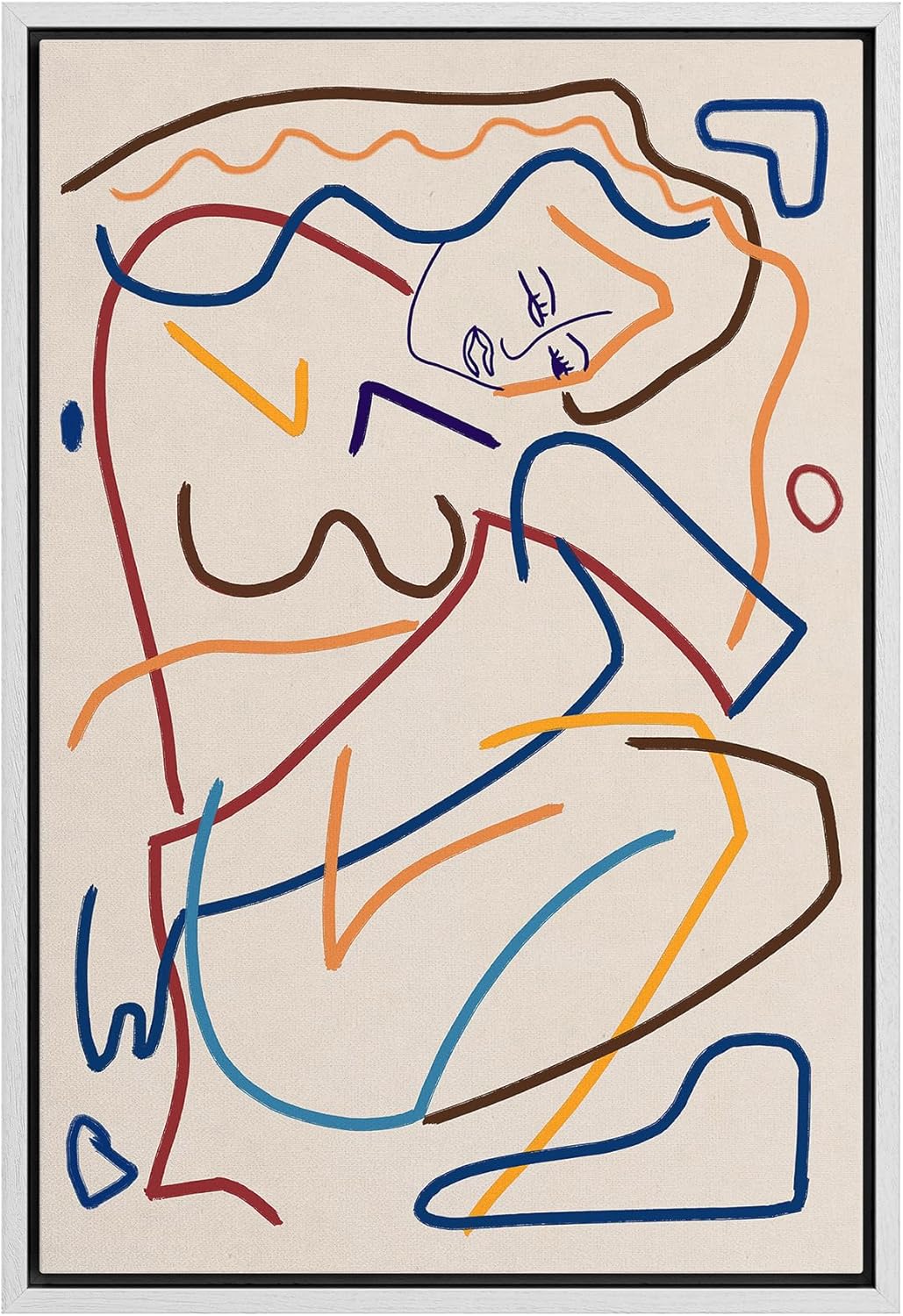 AEFER Framed Canvas Print Wall Art Minimalist Colorful Abstract Line ...