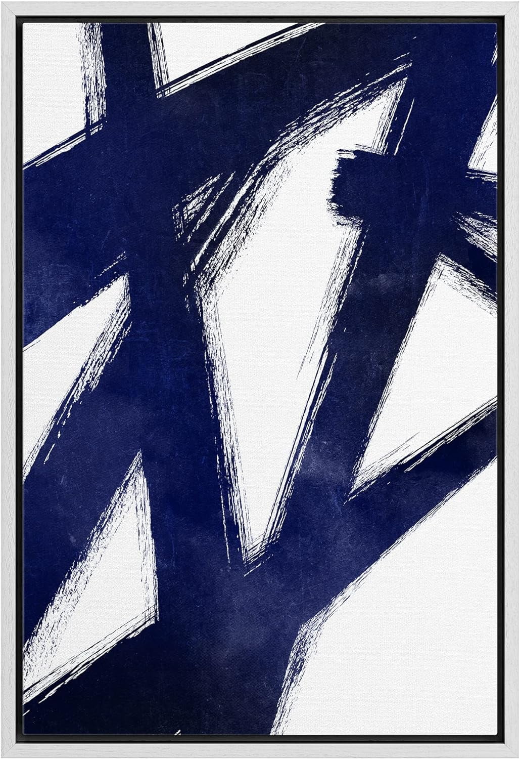 AEFER Framed Canvas Print Wall Art Navy Blue Grunge Paint Stroke ...