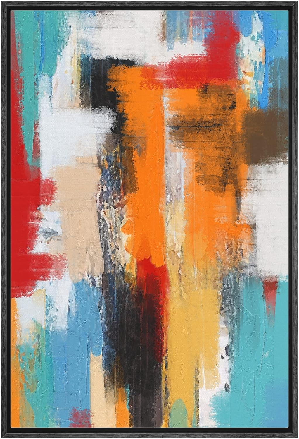 AEFER Framed Canvas Print Wall Art Orange, Red, and Blue Grunge Paint ...