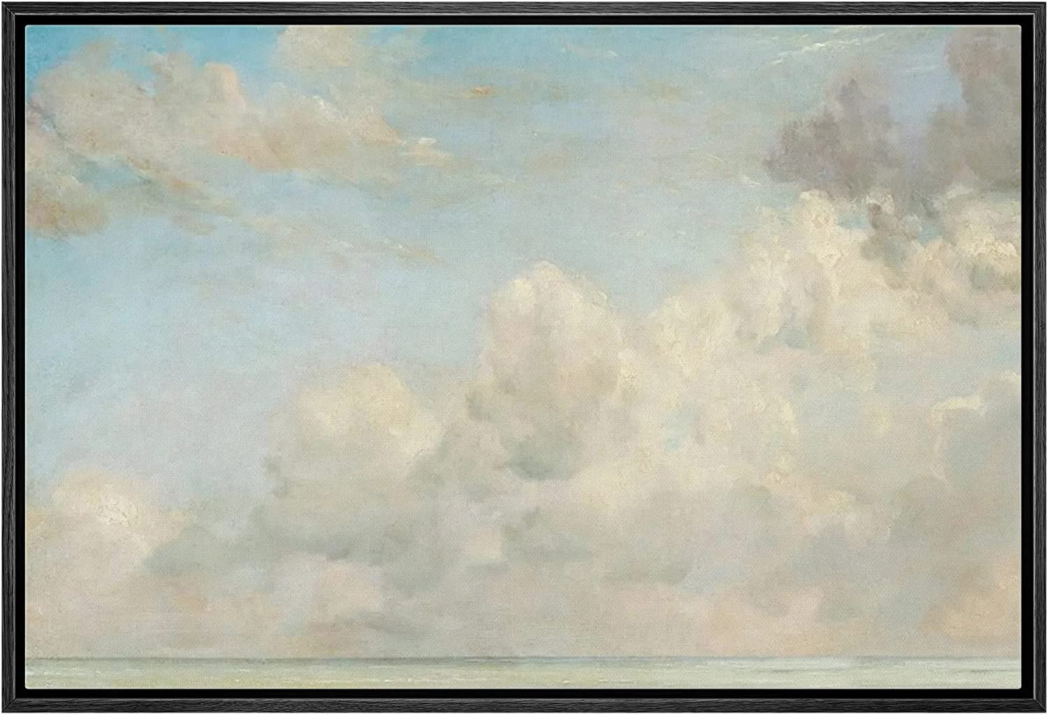 AEFER Framed Canvas Print Wall Art Pastel Blue Cloud Country Skyline ...