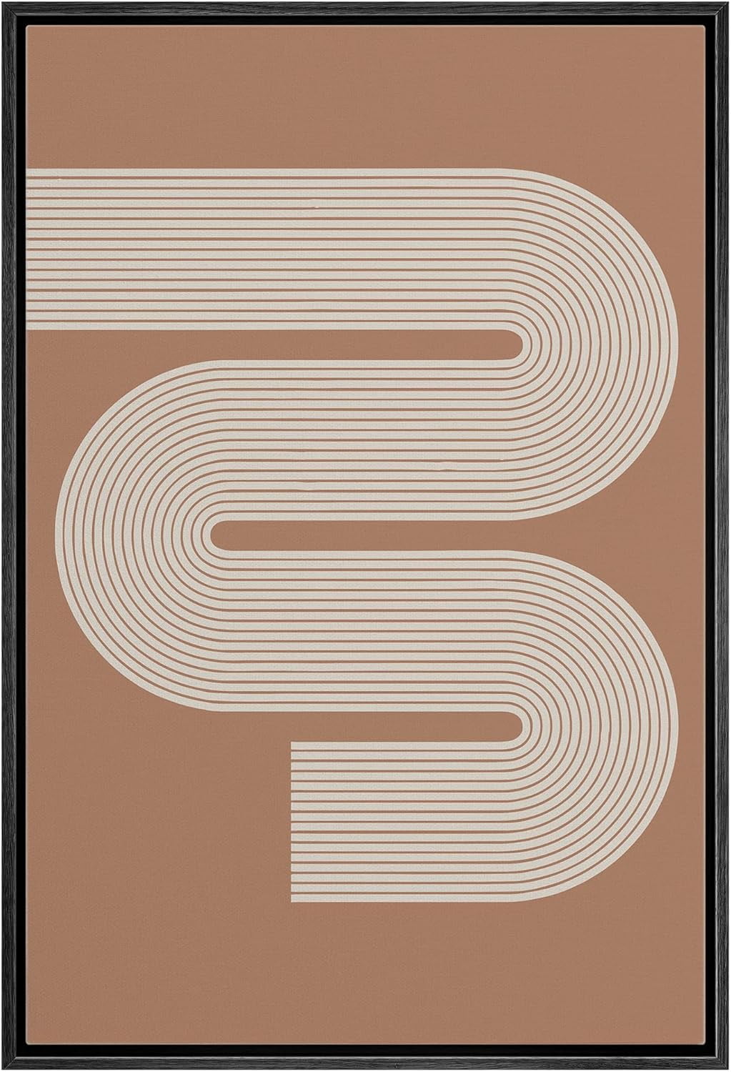 AEFER Framed Canvas Print Wall Art Pastel Brown Tan Retro Wave Pattern ...