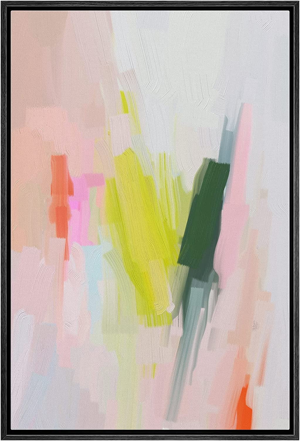 AEFER Framed Canvas Print Wall Art Pastel Green, Yellow & Pink Color ...