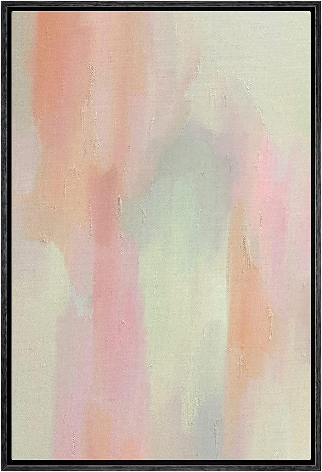 AEFER Framed Canvas Print Wall Art Pink Green Pastel Paint Stroke ...