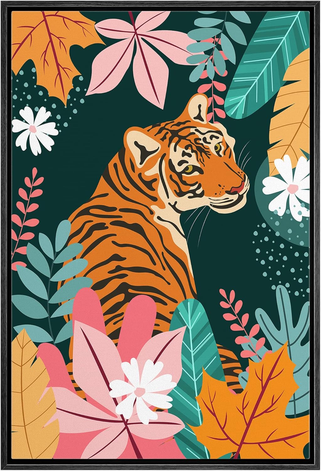 AEFER Framed Canvas Print Wall Art Preppy Room Decor Jungle Flower ...