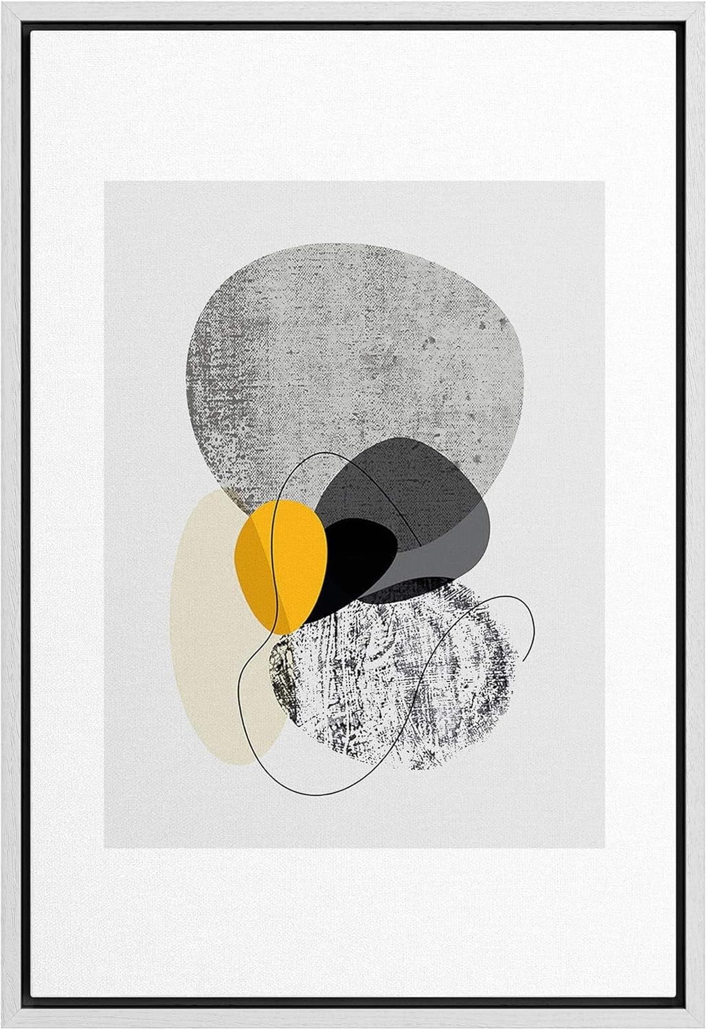 AEFER Framed Canvas Print Wall Art Solid & Textured Yellow & Gray Circles Geometric Shapes ...