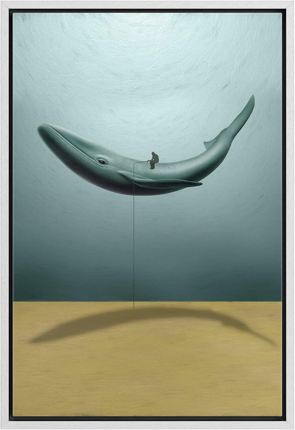 AEFER Framed Canvas Print Wall Art Surreal Floating Beach Whale ...