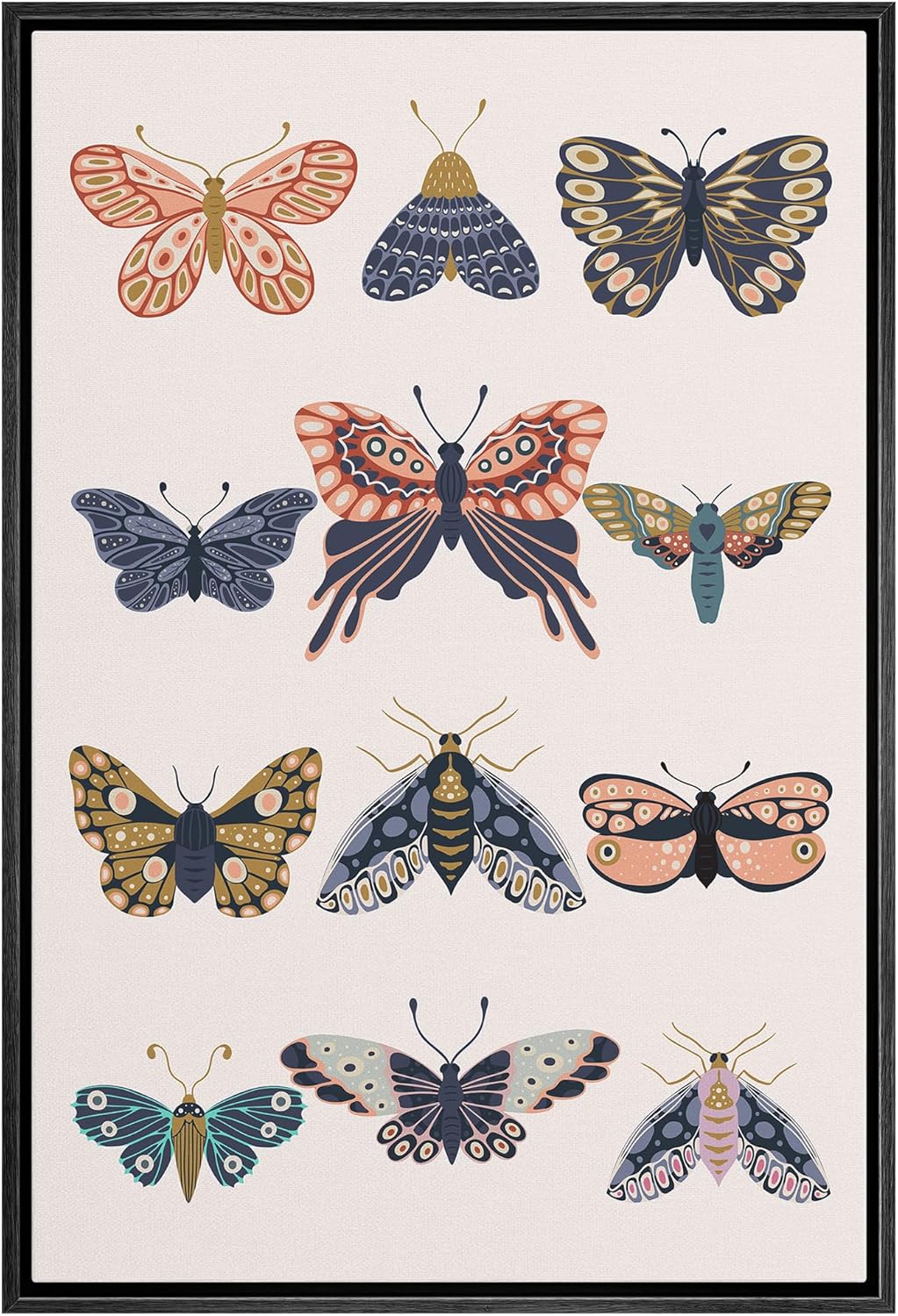 AEFER Framed Canvas Print Wall Art Variety of Butterflies Insects ...