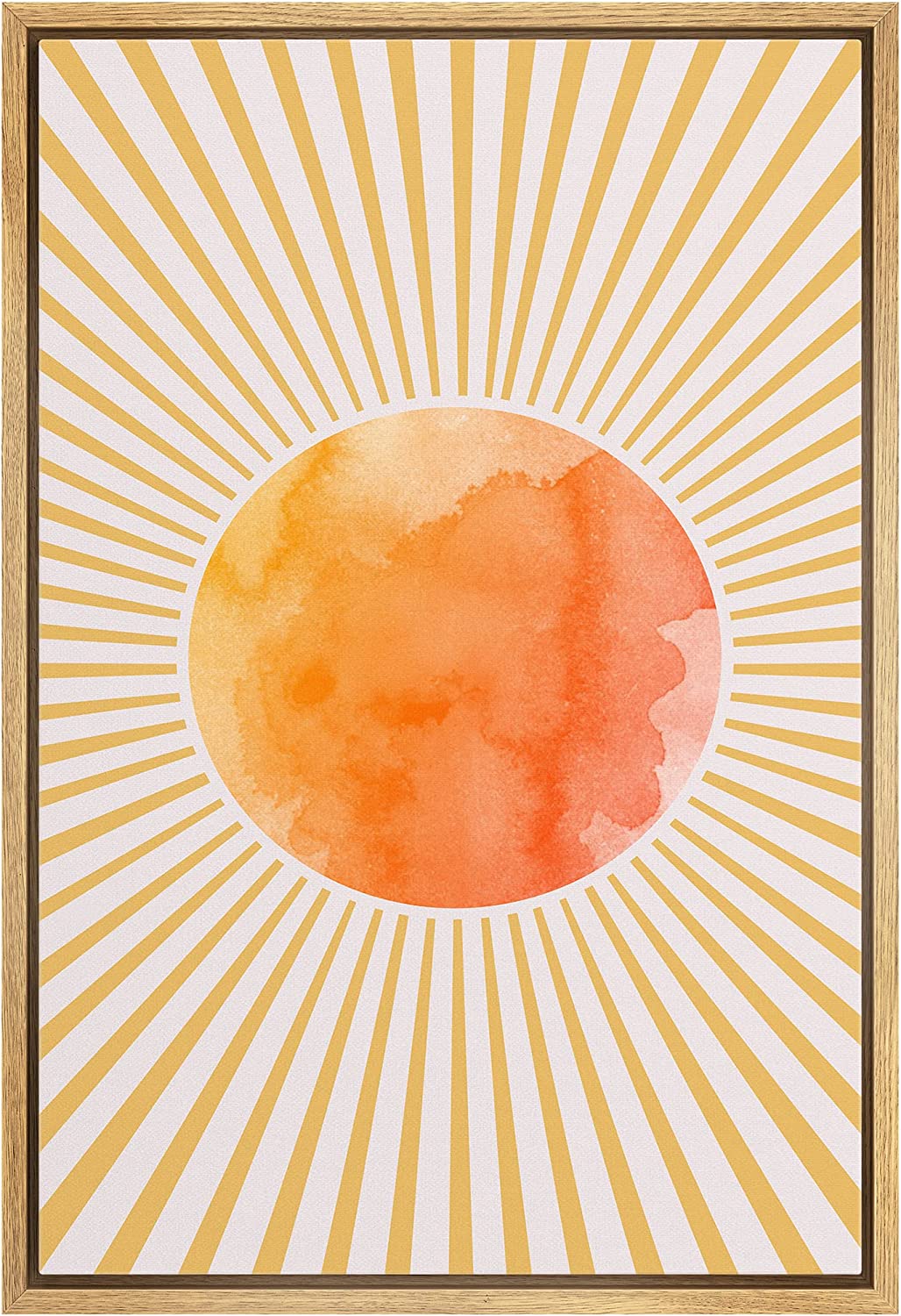 AEFER Framed Canvas Print Wall Art Watercolor Pastel Orange Shining Sun ...